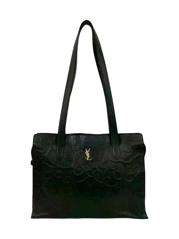Saint Laurent 2000-2012 Arabesque Embossed Leather Tote Bag - Black