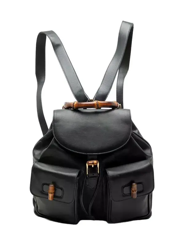Gucci 20th Century Calfskin Bamboo Backpack - Black