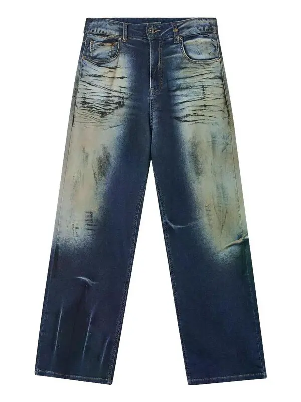 We11Done Faded Denim Straight Leg Trousers - Blue