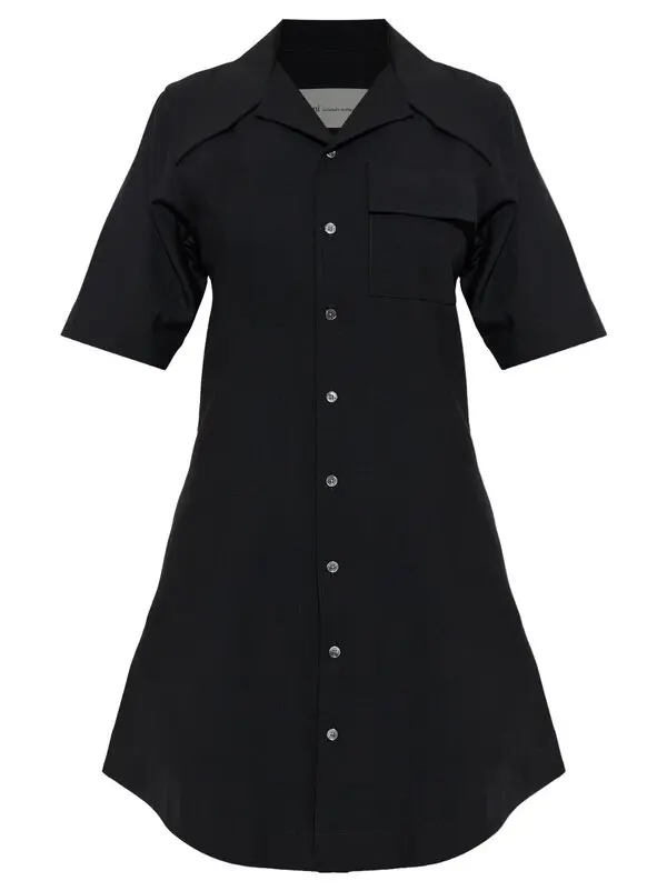 Ami Wool Mini Shirt Dress With Pocket - Black