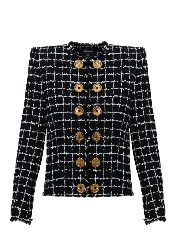 Balmain Fitted Tweed Blazer - Black