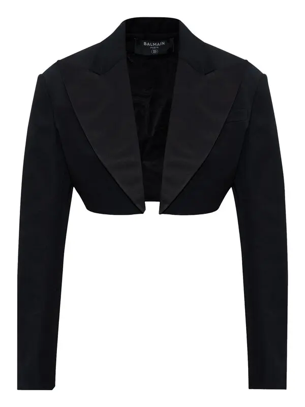 Balmain Wool Cropped Blazer - Black