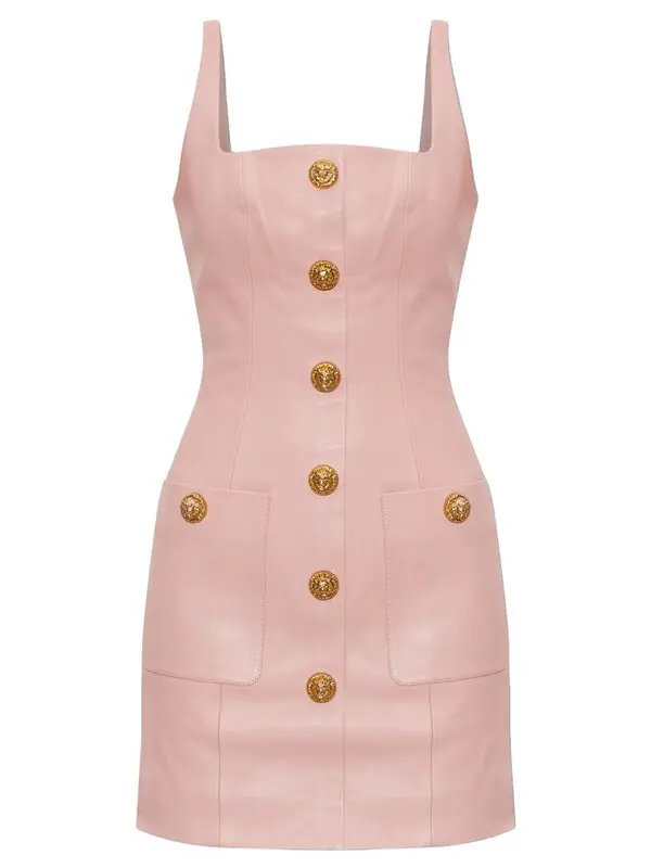 Balmain Leather Mini Dress - Pink