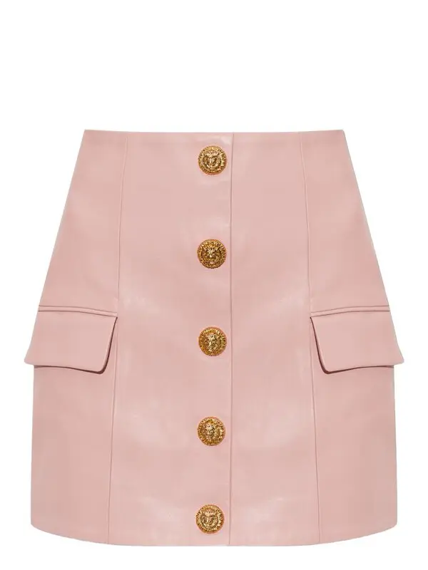 Balmain Mini Leather A-line Skirt - Pink