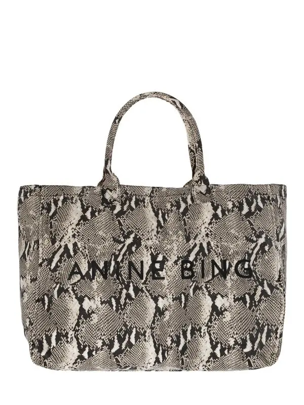 ANINE BING Shopper Bag With Snake-effect Pattern - Brown