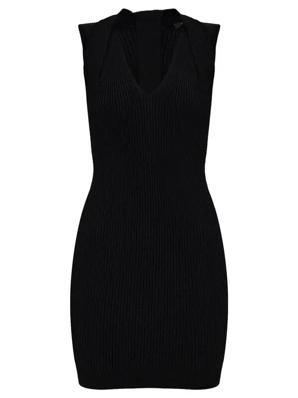 Balmain Ribbed Mini Pencil Dress - Black