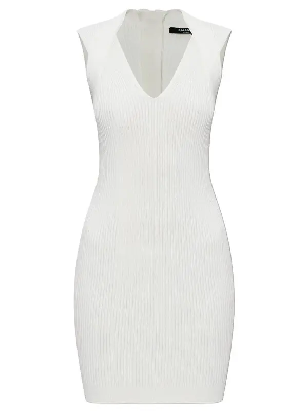Balmain Ribbed Knit Mini Dress - Cream