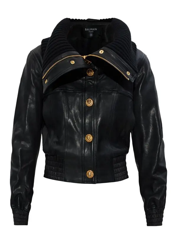 Balmain Cropped Lambskin Leather Jacket - Black