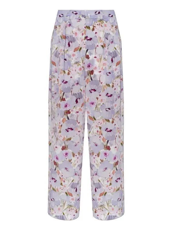 Balmain Floral Motif Silk Trousers - Purple