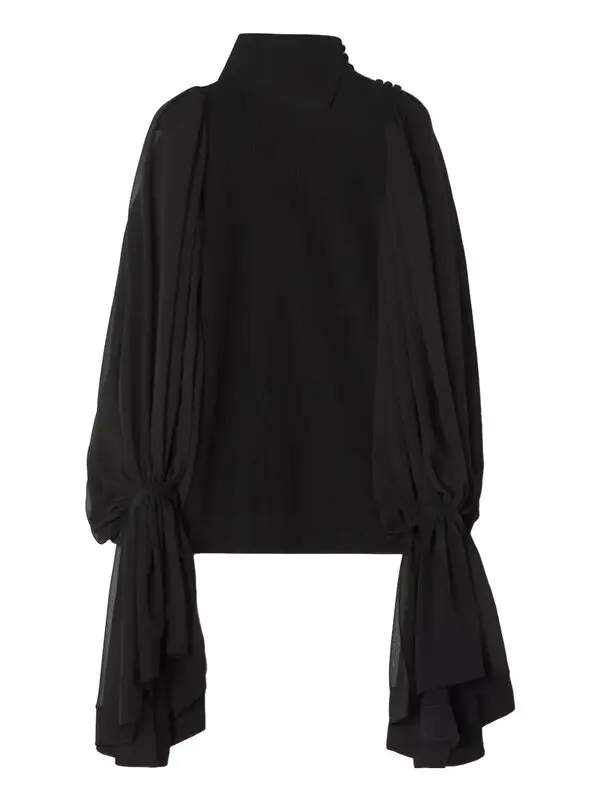 LANVIN Chiffon Sleeve Roll-neck Top - Black