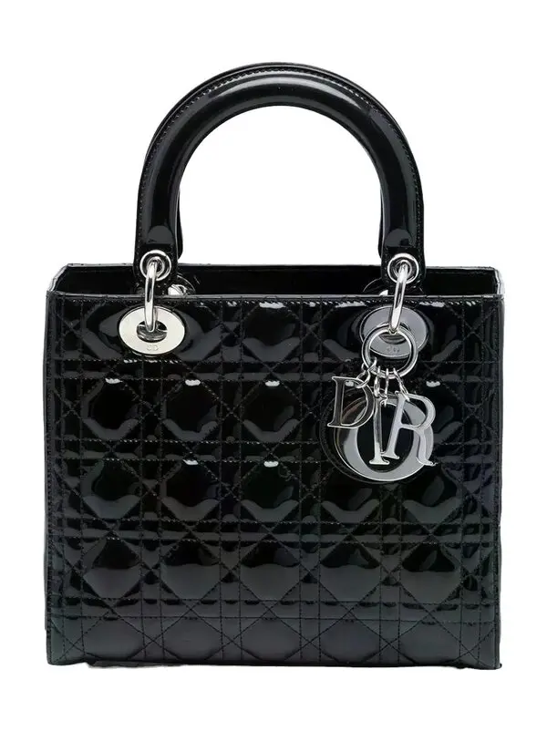 Dior 2010 Medium Patent Cannage Lady Satchel - Black