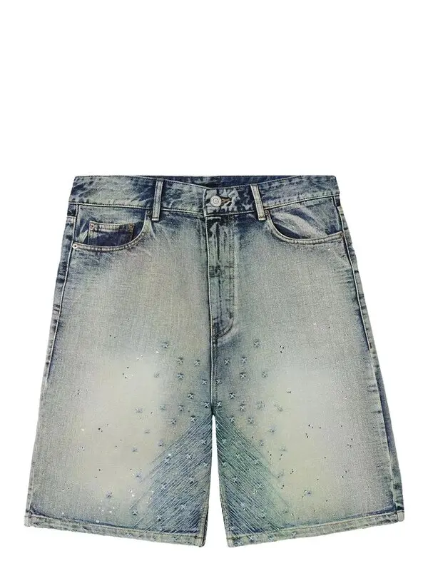 We11Done Embroidered Denim Shorts - Blue