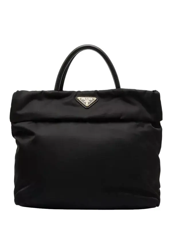Prada Saffiano Trimmed Tessuto Handbag - Black