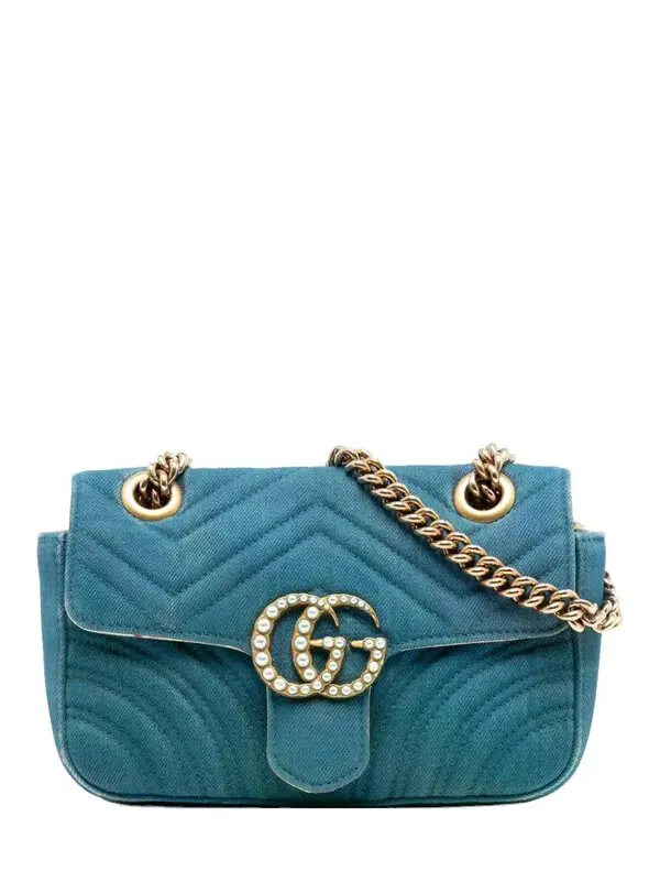 Gucci Gg Marmont Matelasse Denim Pearly Shoulder Bag - Blue