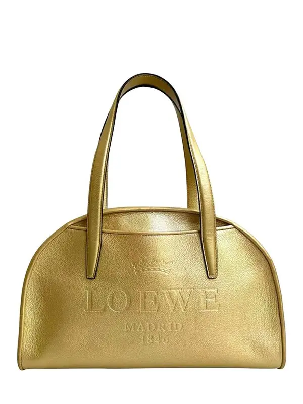 Loewe Metallic Leather Heritage Dome Bowling Shoulder Bag - Gold