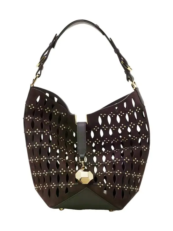 LANVIN Cutout Studded Bucket Bag - Brown