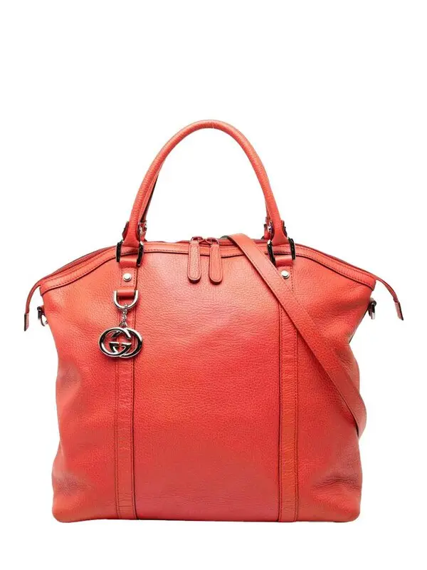 Gucci Large Leather Gg Charm Dome Satchel - Red