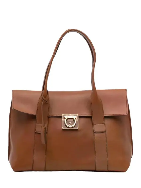 FERRAGAMO Leather Gancini Sookie Tote Bag - Brown