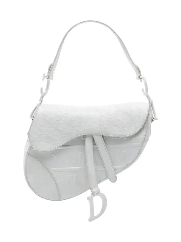 Dior 2010 Oblique Embossed Calfskin Saddle Bag - White