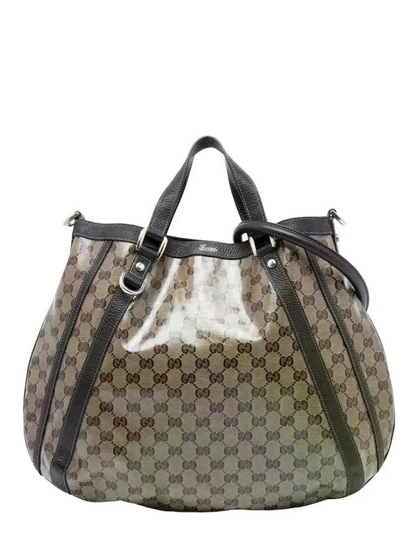 Gucci Gg Crystal Abbey D-ring Convertible Tote Satchel - Brown