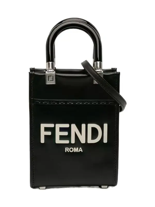 Fendi Leather Mini Sunshine Shopper Tote - Black