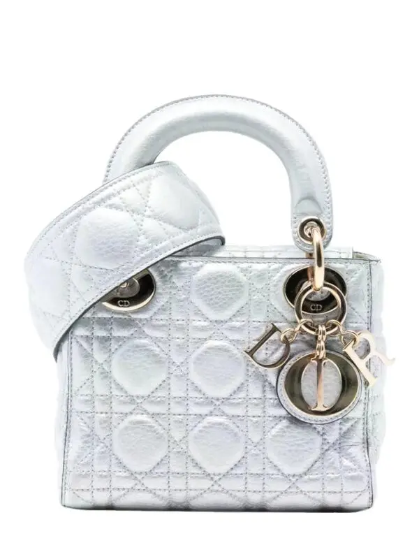 Dior 2017 Mini Metallic Lambskin Cannage Lady Satchel - Silver
