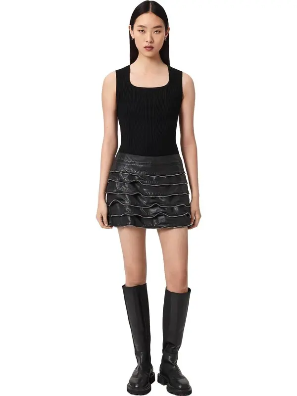 ALLSAINTS Emara Mini Leather Skirt - Black