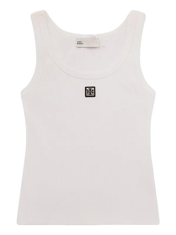 Tory Burch Ribbed Cotton Tank Top - White