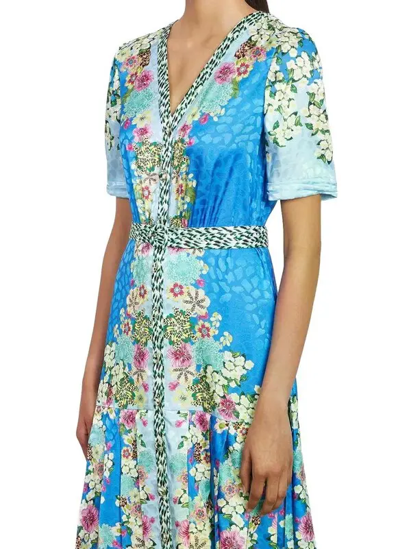 Saloni Lea Floral Midi Dress - Blue
