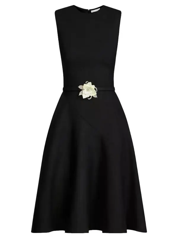 Oscar De La Renta Floral-belt Sleeveless Dress - Black