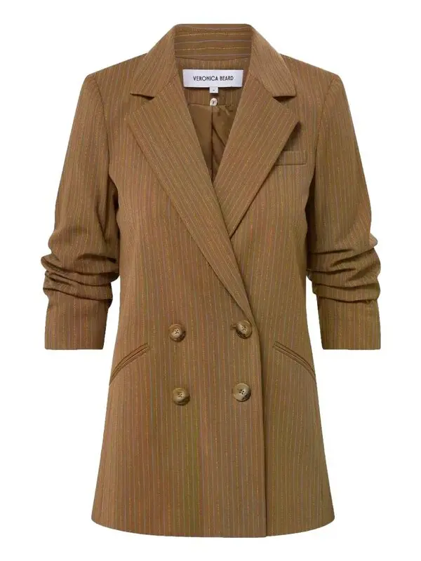 Veronica Beard Rupert Striped Double-breasted Jacket - Brown