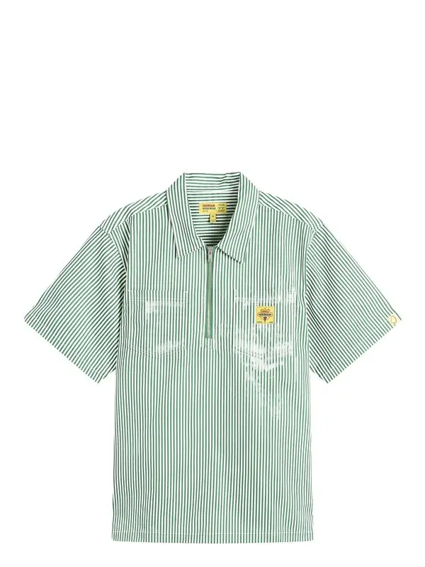 ICECREAM Ic Services Quarter Zip Work Shirt - Green/white Stripe