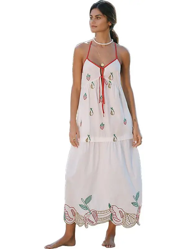 CELANDINE Eyelet Fruit Embellished Dress - White