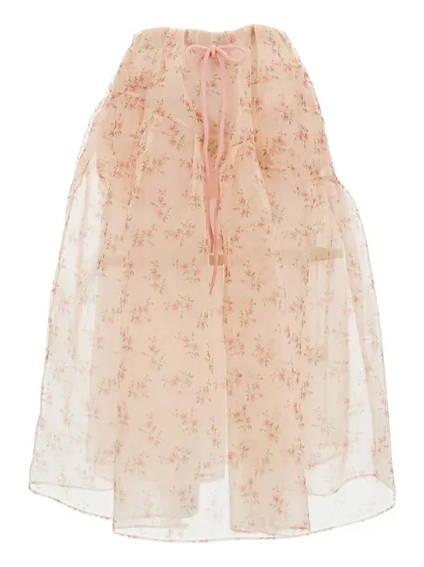Simone Rocha Floral Embroidered Organza Skirt - Multicolor