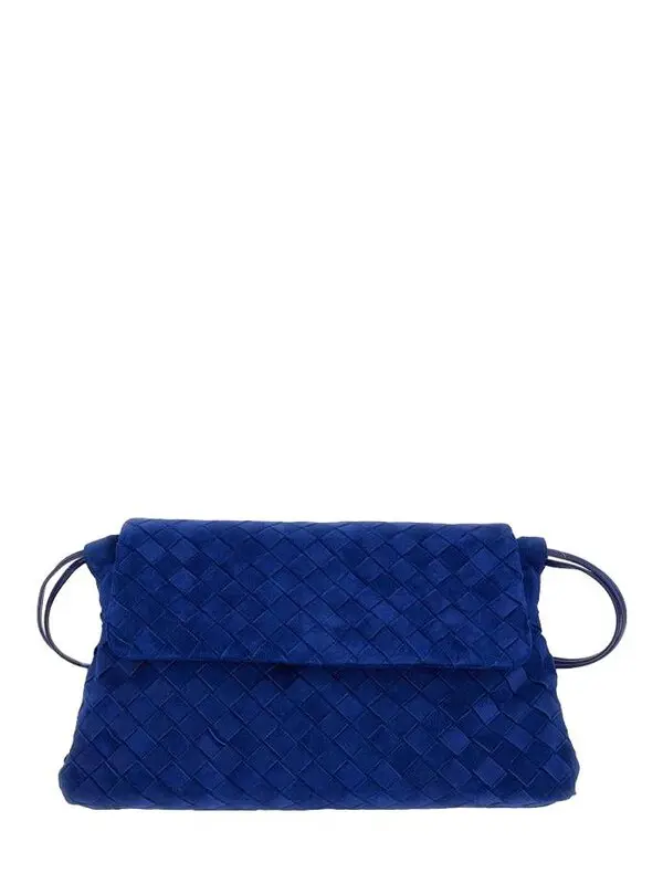 Bottega Veneta Suede Day Bag With Intrecciato Weaving - Blue