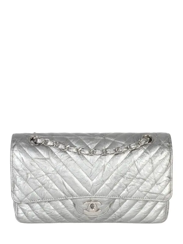 Chanel Metallic Crumpled Calfskin Flap Bag - Silver