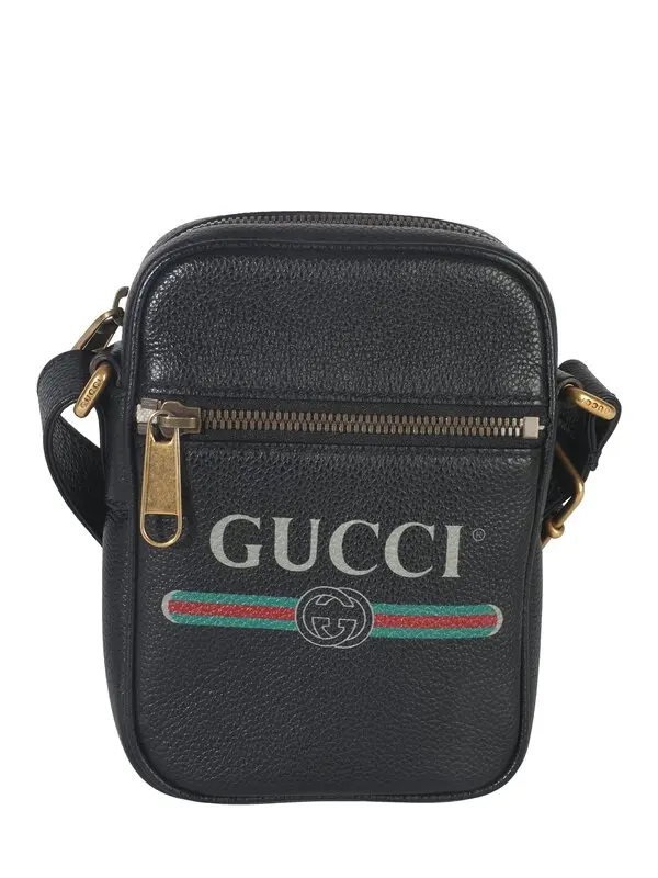Gucci Pebbled Calfskin Vintage Logo Messenger Bag - Black