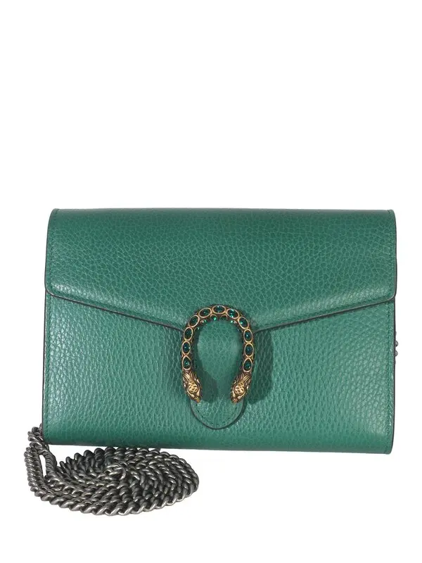 Gucci Emerald Pebbled Calfskin Dionysus Chain Wallet - Green