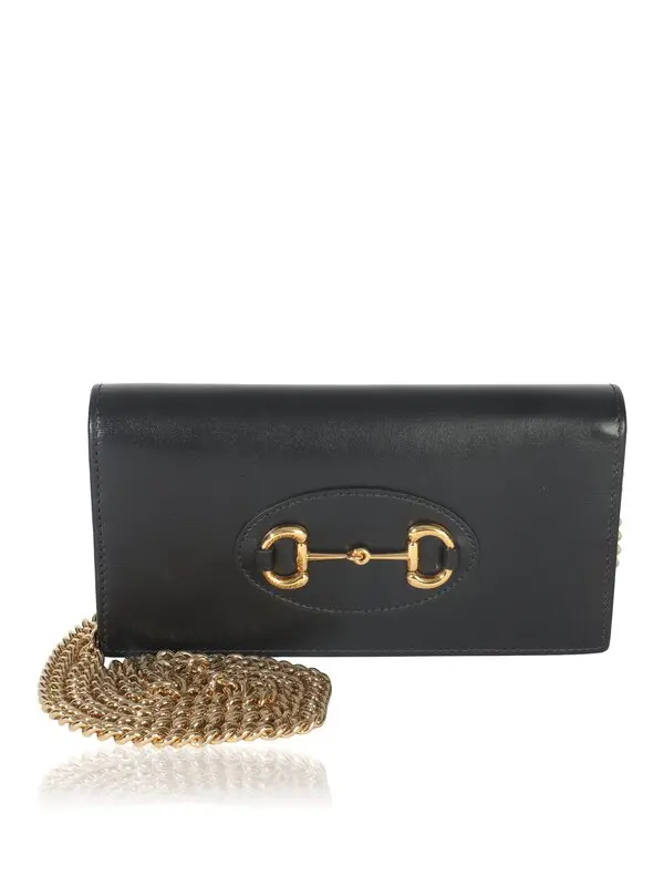 Gucci Azalea Calfskin 1955 Horsebit Wallet On Chain - Black