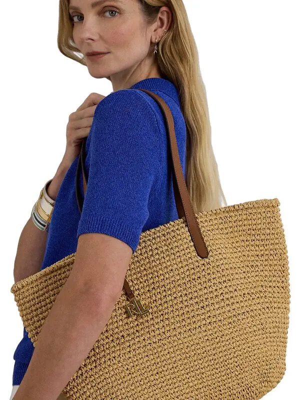 Ralph Lauren Crocheted Straw Large Lainey Tote - Natural/lauren Tan