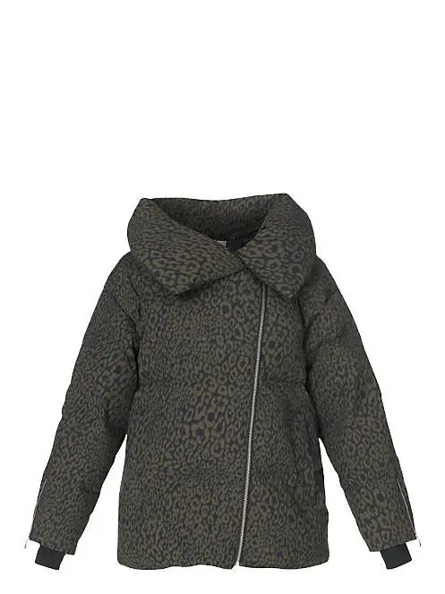 Sweaty Betty Nimbus Cloud Funnel-neck Shell-down Puffer Jacket - Green Leopard Print
