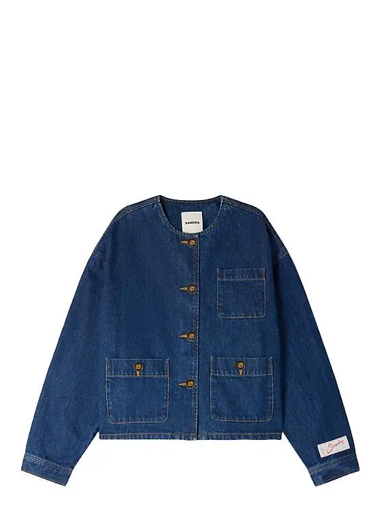Sandro Buttoned Denim Jacket - Deep Blue