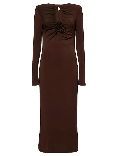PRETTY LAVISH Ragan Corsage Long-sleeved Maxi Dress - Brown