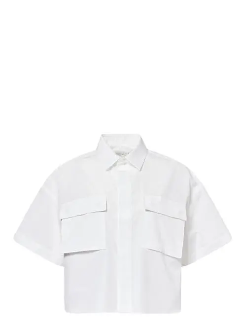 Sacai Cropped Pleated Woven Shirt - Off White