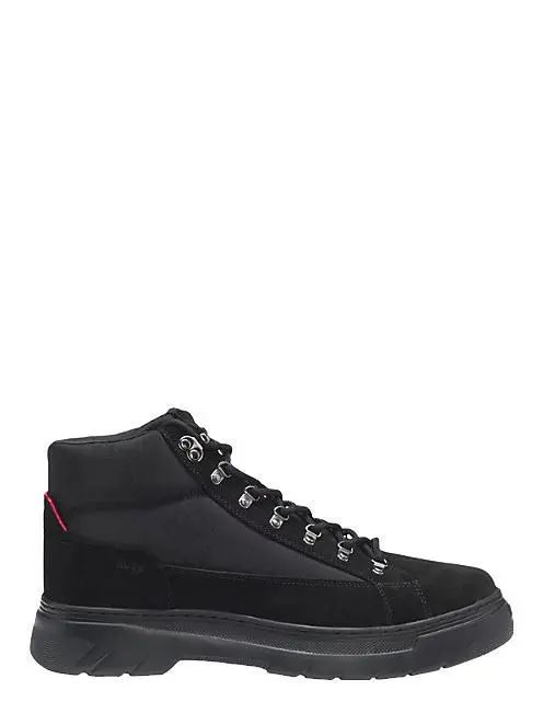 Hugo Lace-up Suede And Canvas Boots - Black