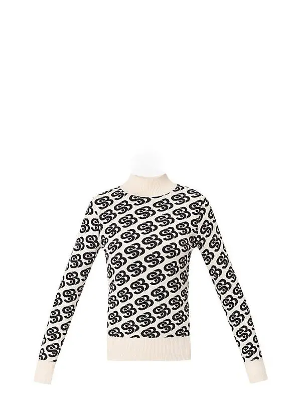 Sweaty Betty Sb-logo High-neck Cotton And Wool-blend Ski Mid-layer Top - White Sb Jacquard