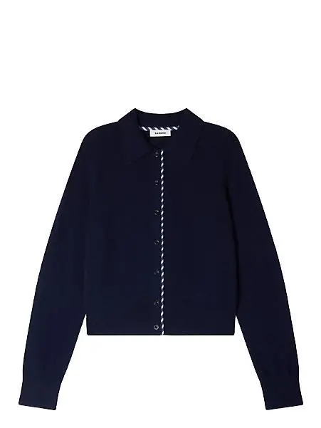 Sandro Striped Wool And Cashmere Cardigan - Navy Blue