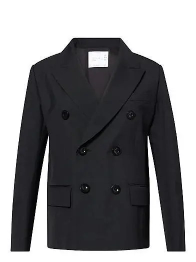 Sacai Peak-lapel Pleated Woven Jacket - Black