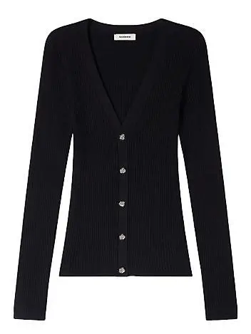 Sandro Ribbed Slim-fit Knitted Cardigan - Black