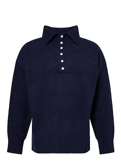 PRETTY LAVISH Laurent Collared Knitted Jumper - Navy